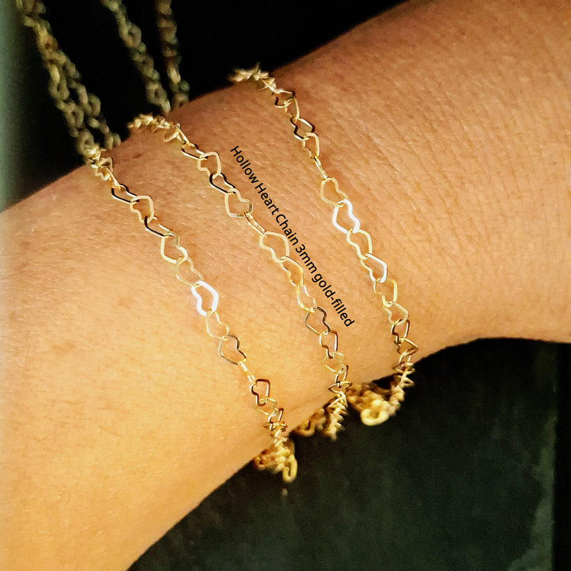 Hollow Heart Chain - 14k Gold Filled & Sterling Silver Unfinished Chai ...